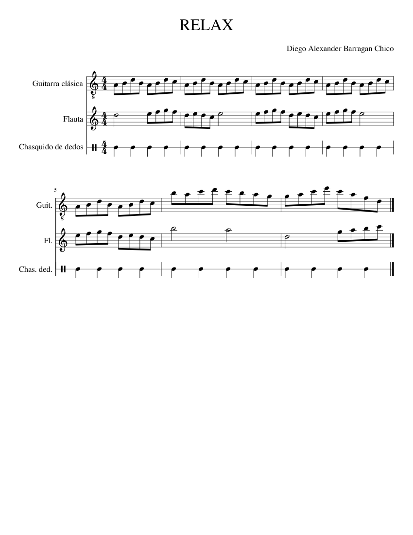 RELAX Sheet music for Flute, Guitar, Snap (Mixed Trio) | Musescore.com