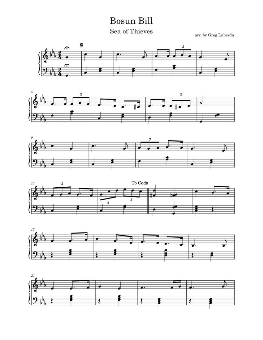 Sea of Thieves - Bosun Bill Sheet music for Piano (Solo) | Musescore.com