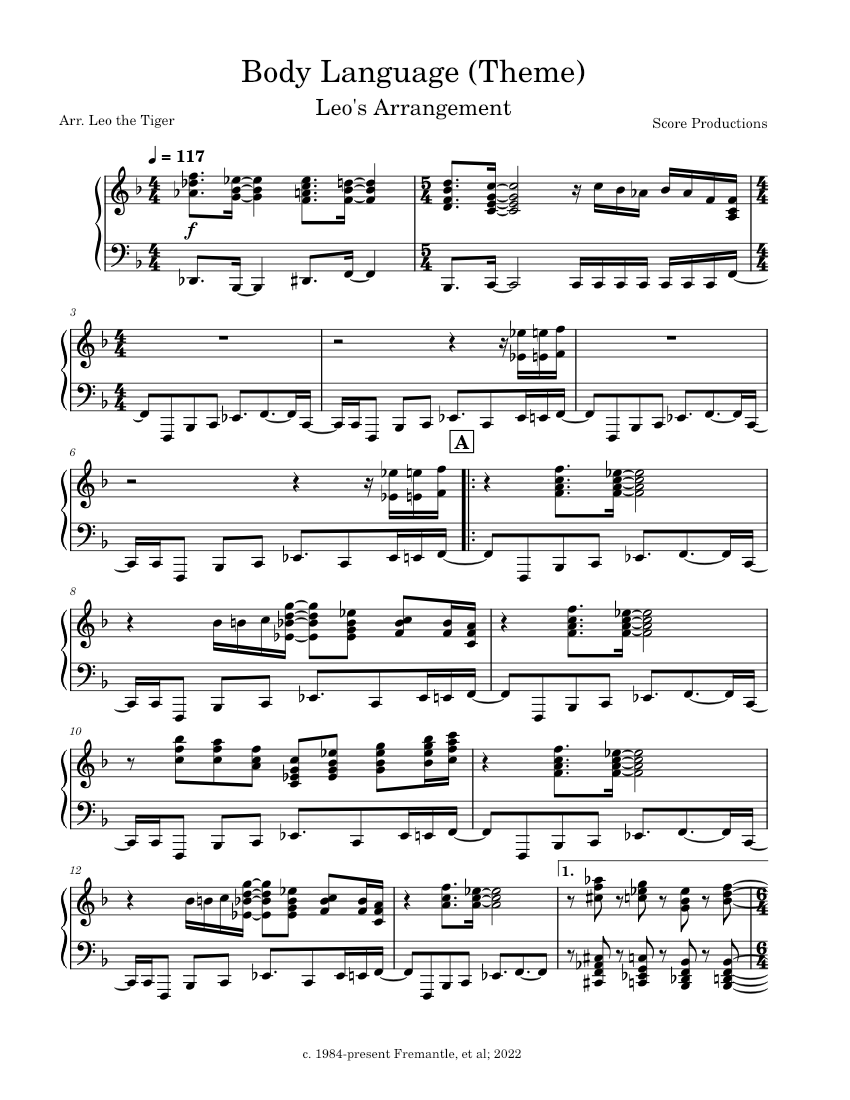 Body Language (Theme) – Score Productions Sheet music for Piano (Solo ...