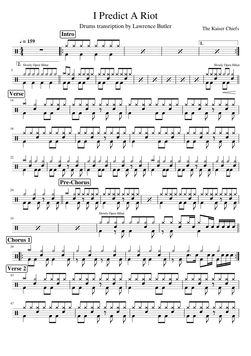 I Predict A Riot Sheet music for Drum group (Solo) | Musescore.com