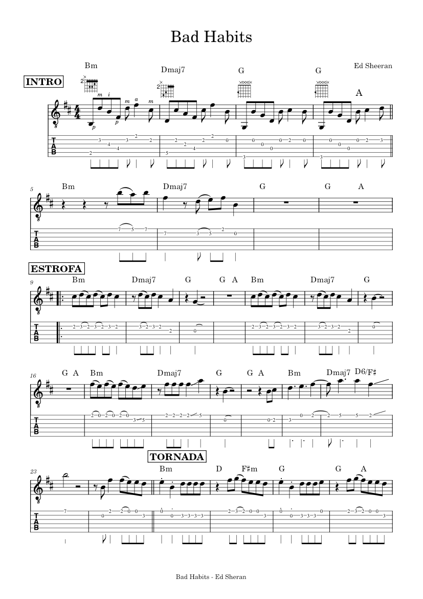 Bad_Habits - Ed Sheeran Sheet Music for Guitar, Marimba (Mixed Duet ...