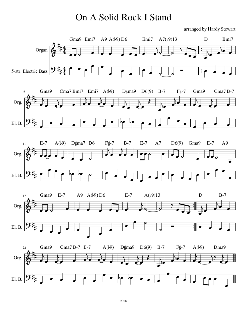 On A Solid Rock I Stand Sheet music for Organ, Bass guitar (Mixed Duet ...