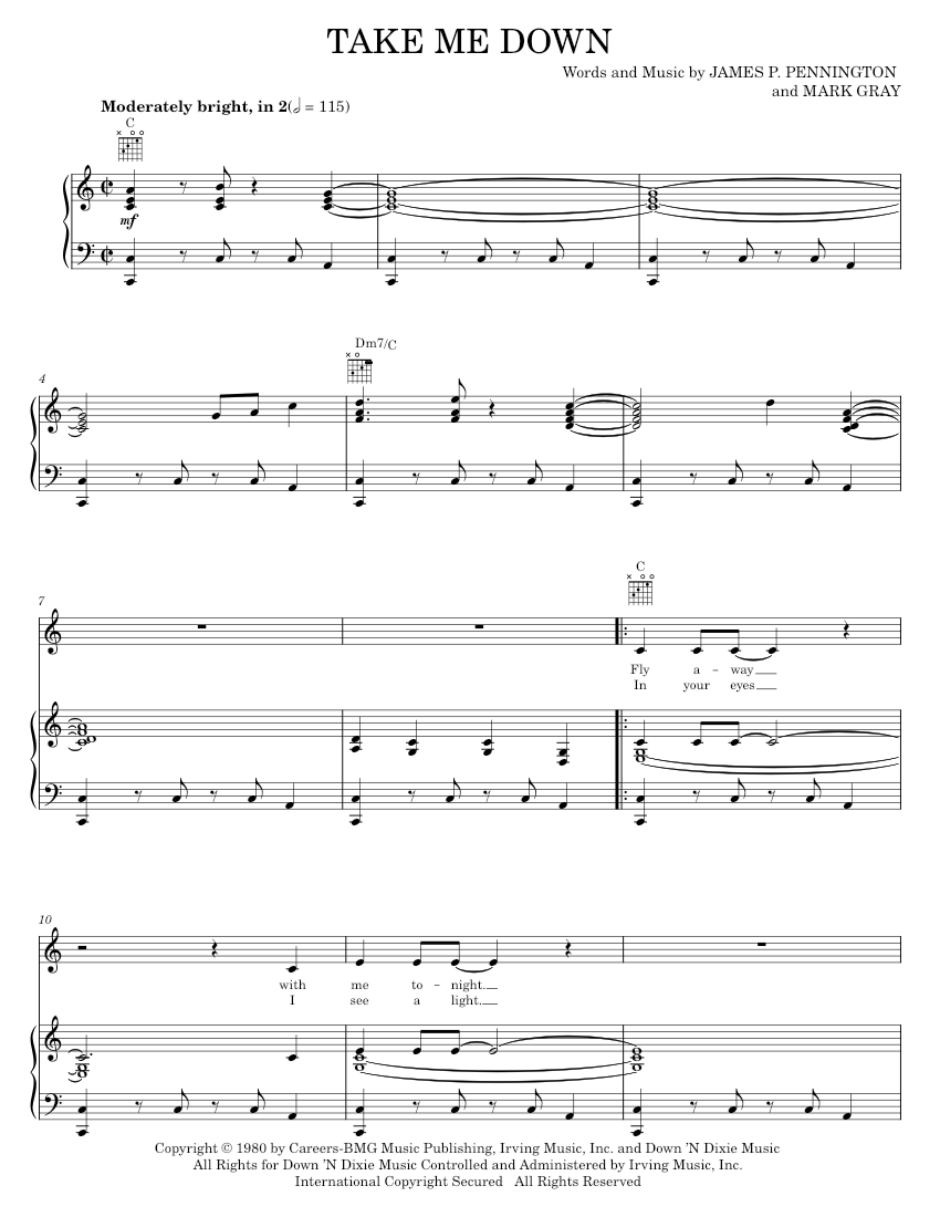Play Official version of Take me down tonight Sheet Music by Alabama ...
