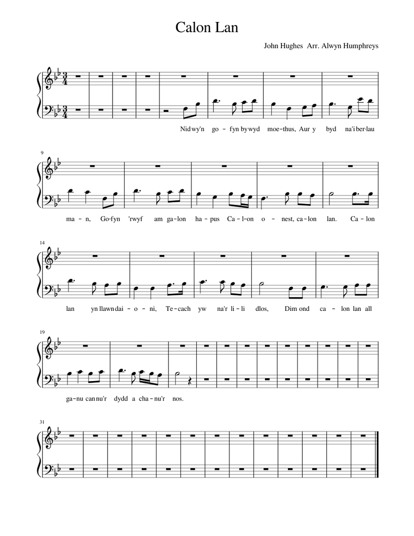Calon Lan Baritone Sheet music for Piano (Solo) | Musescore.com