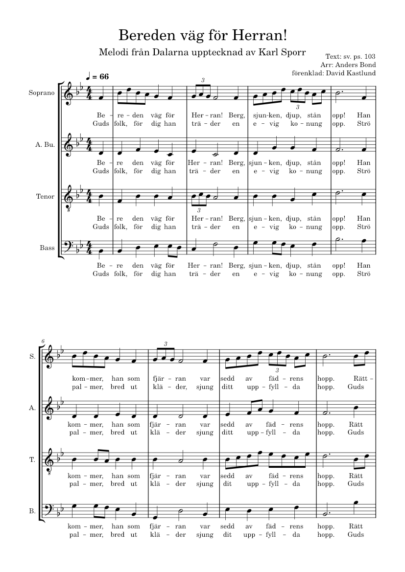 Bereden väg för herran Sheet music for Bass guitar, Synthesizer (SATB ...