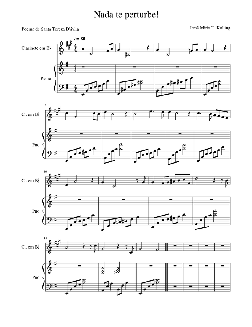 Nada te perturbe! Sheet music for Piano, Clarinet in b-flat (Solo ...