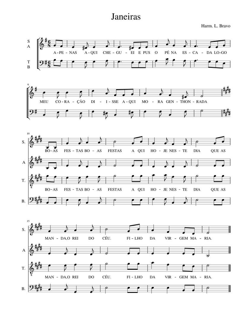 Janeiras Sheet music for Soprano, Alto, Tenor, Bass voice & more ...