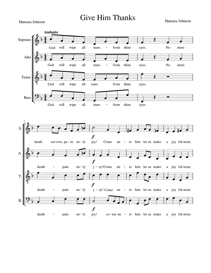 Give Him Thanks Sheet music for Soprano, Alto, Tenor, Bass voice (SATB ...
