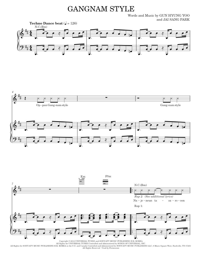 Play Official version of Gangnam style Sheet Music by PSY for Piano ...