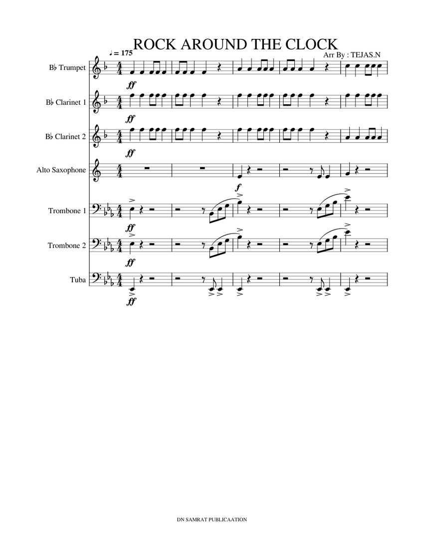 ROCK AROUND THE CLOCK BY TEJAS Sheet music for Trombone, Tuba, Clarinet ...