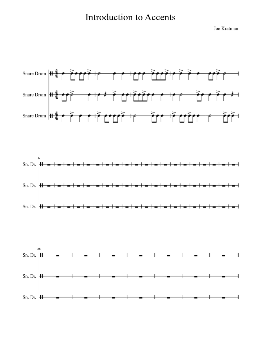 Accents Sheet music for Snare Drum (Percussion Trio) | Download and print in PDF or MIDI free ...