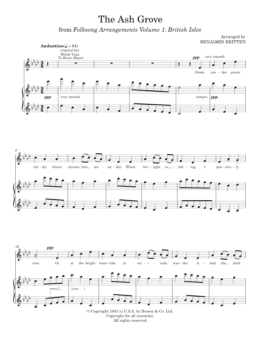 The Ash Grove Sheet music for Piano, Vocals by Benjamin Britten: Music ...