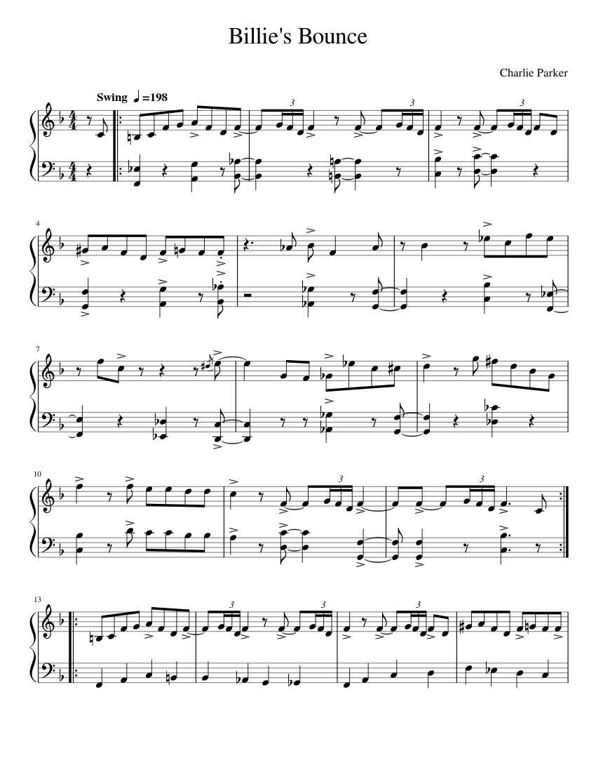 Billie's Bounce – Charlie Parker Sheet music for Piano (Solo ...