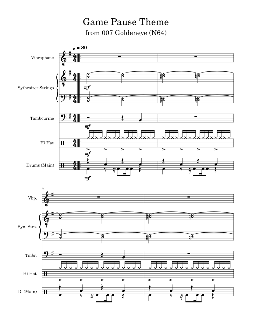 007 Goldeneye - Pause Menu Theme Sheet Music for Piano, Drum group ...