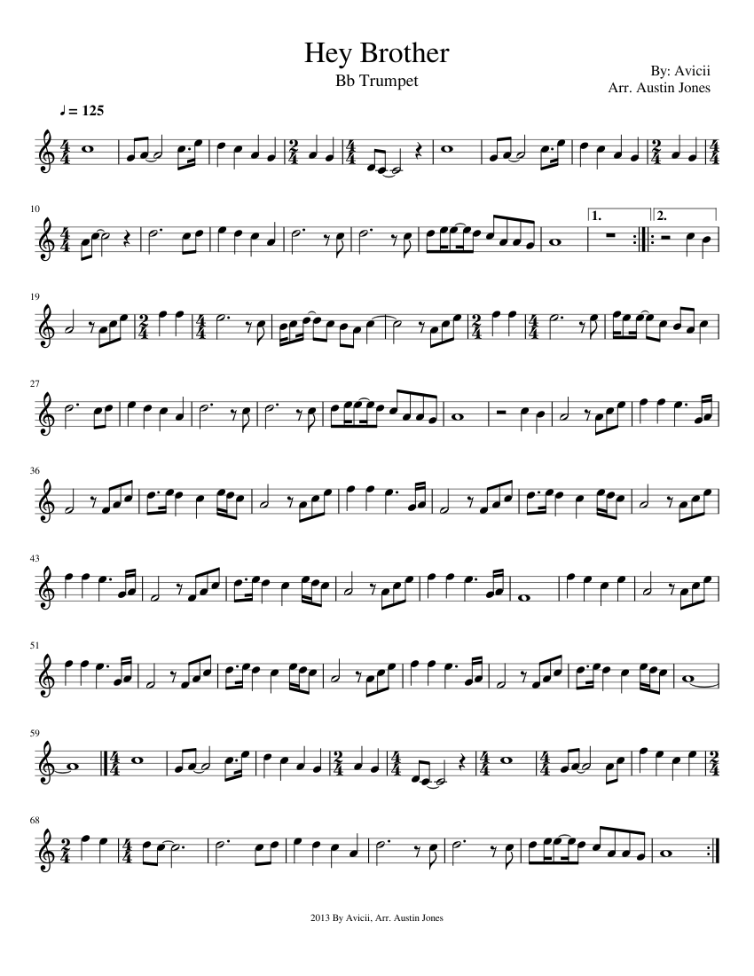 Hey Brother Sheet Music for Trumpet in b-flat (Solo) | MuseScore.com