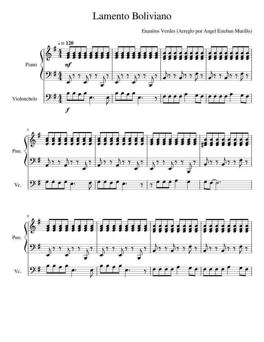Lamento Boliviano Sheet music for Piano, Cello (Mixed Duet) | Musescore.com