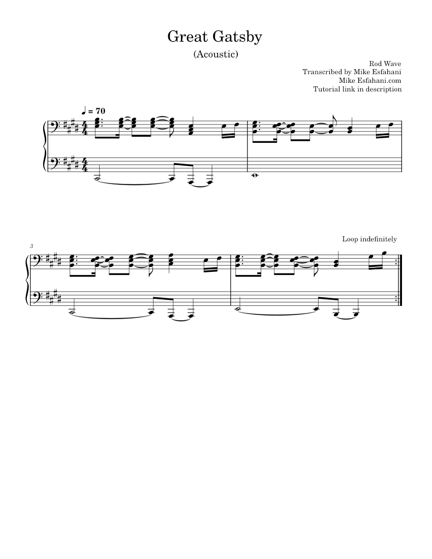 Great Gatsby (Acoustic) - Rod Wave Sheet music for Piano (Solo) Easy ...