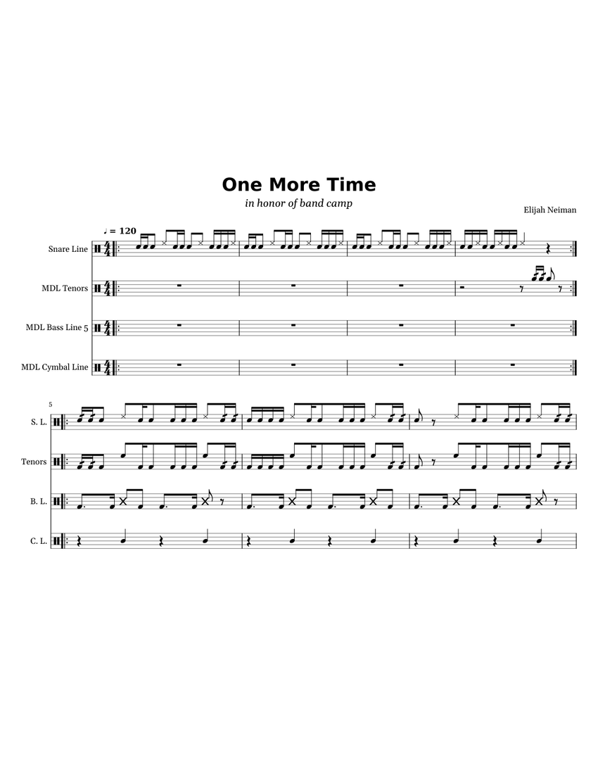 One More Time Sheet music for Snare drum, Crash, Tenor drum, Bass drum ...