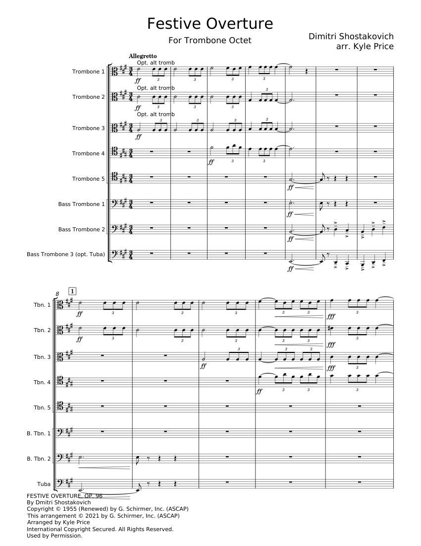 Festive overture - Dmitri Shostakovich Sheet music for Tuba, Trombone bass, Trombone other ...