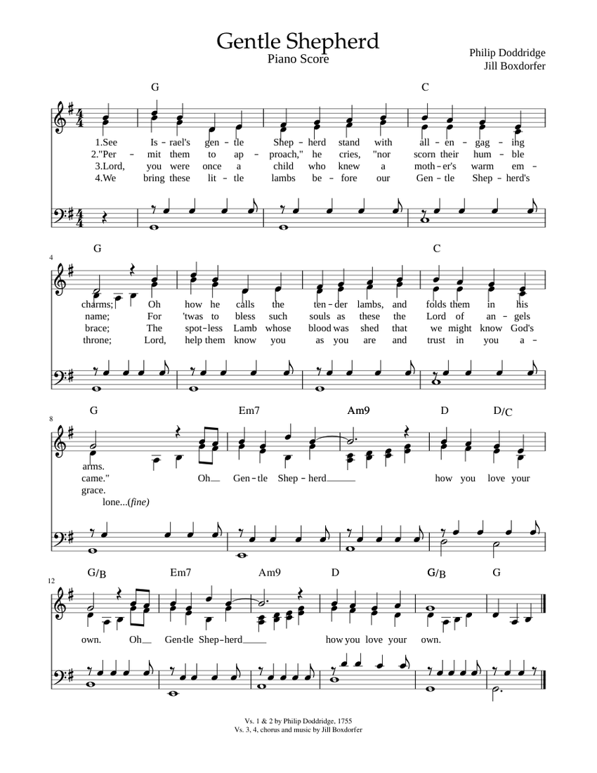Gentle Shepherd piano score Sheet music for Bass voice, Vocals (Choral ...