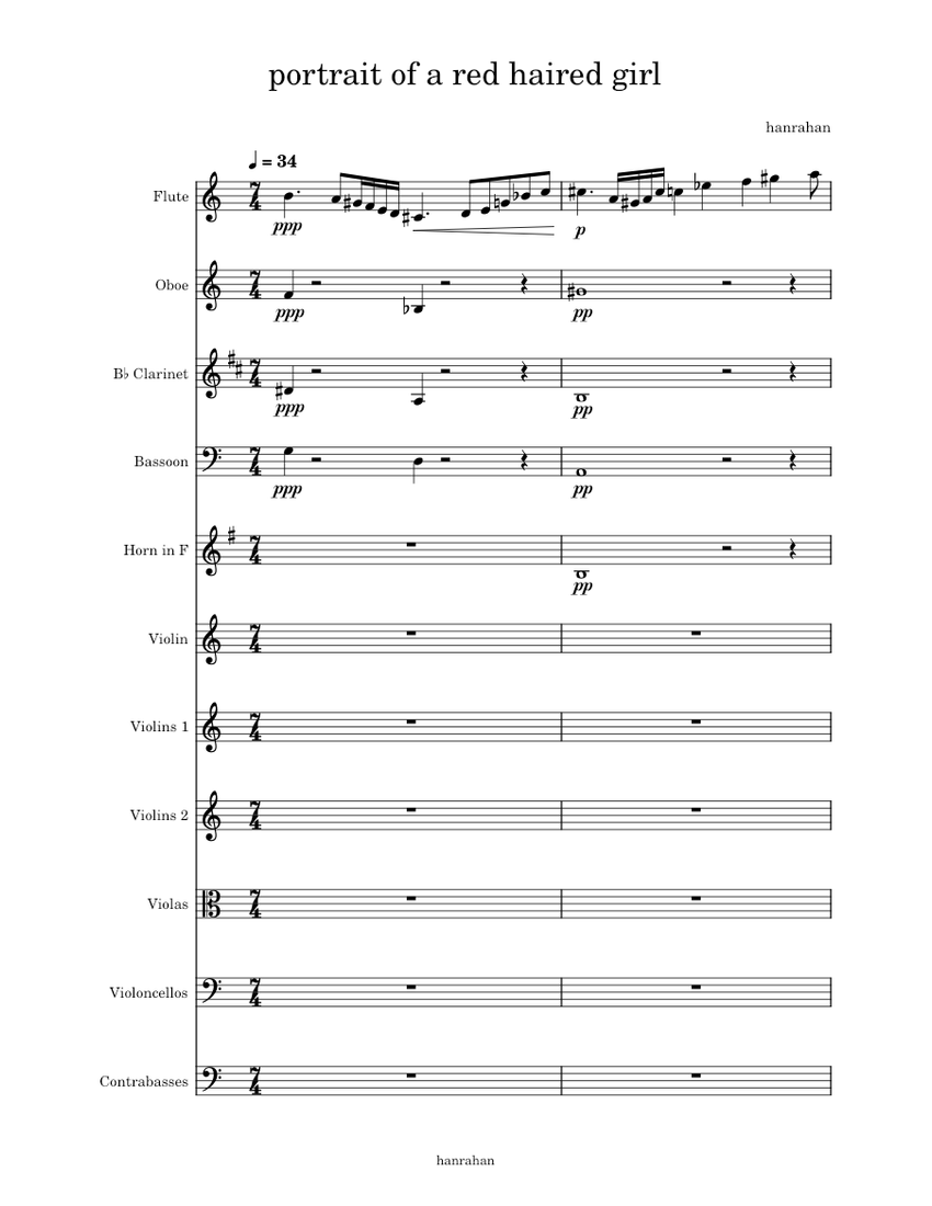 portrait of a red haired girl Sheet music for Flute, Oboe, Clarinet in ...