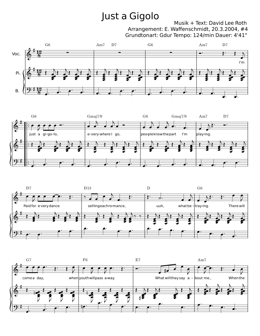 Just a gigolo i aint got nobody - David Lee Roth Sheet music for Piano ...
