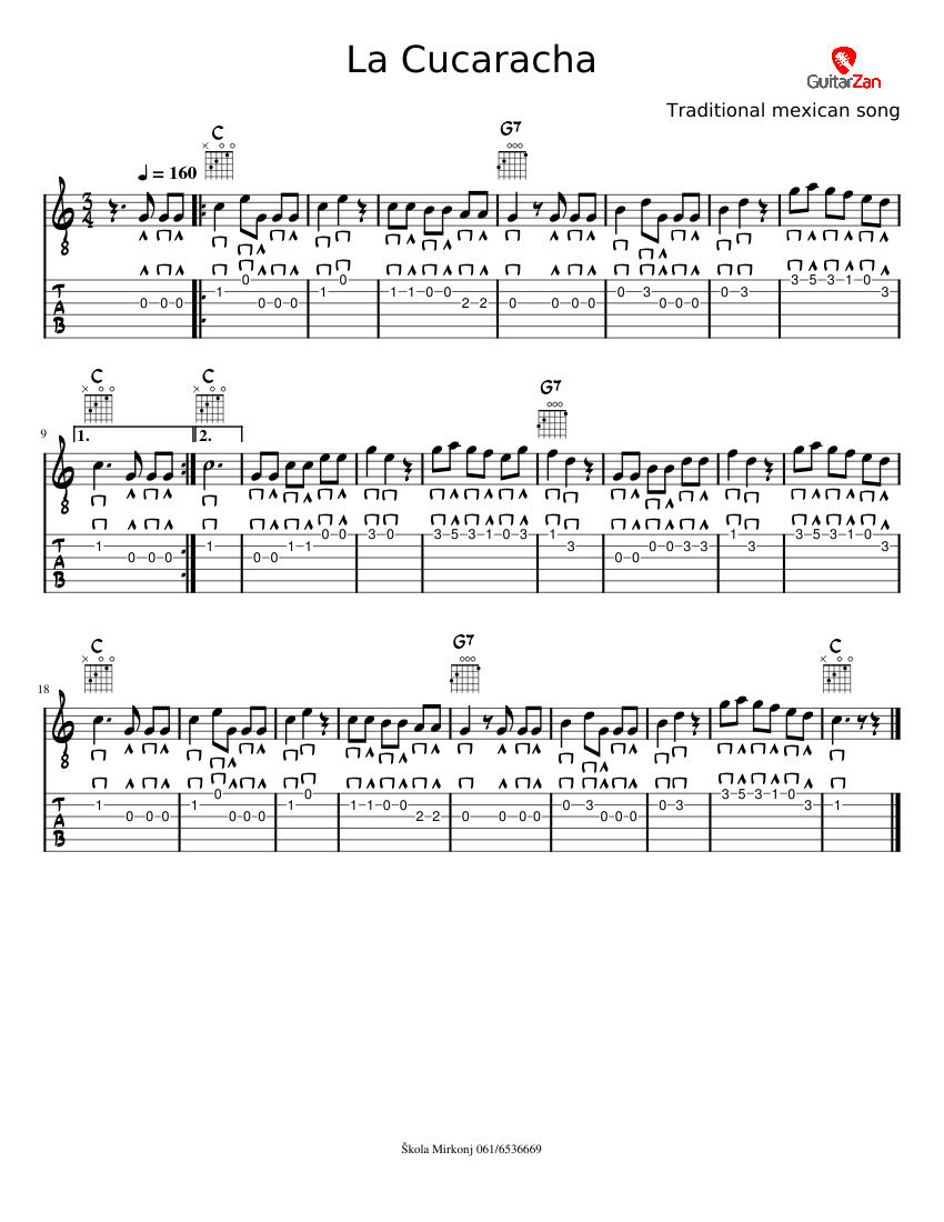 La cucaracha – Misc Traditional La Cucaracha Sheet music for Guitar ...