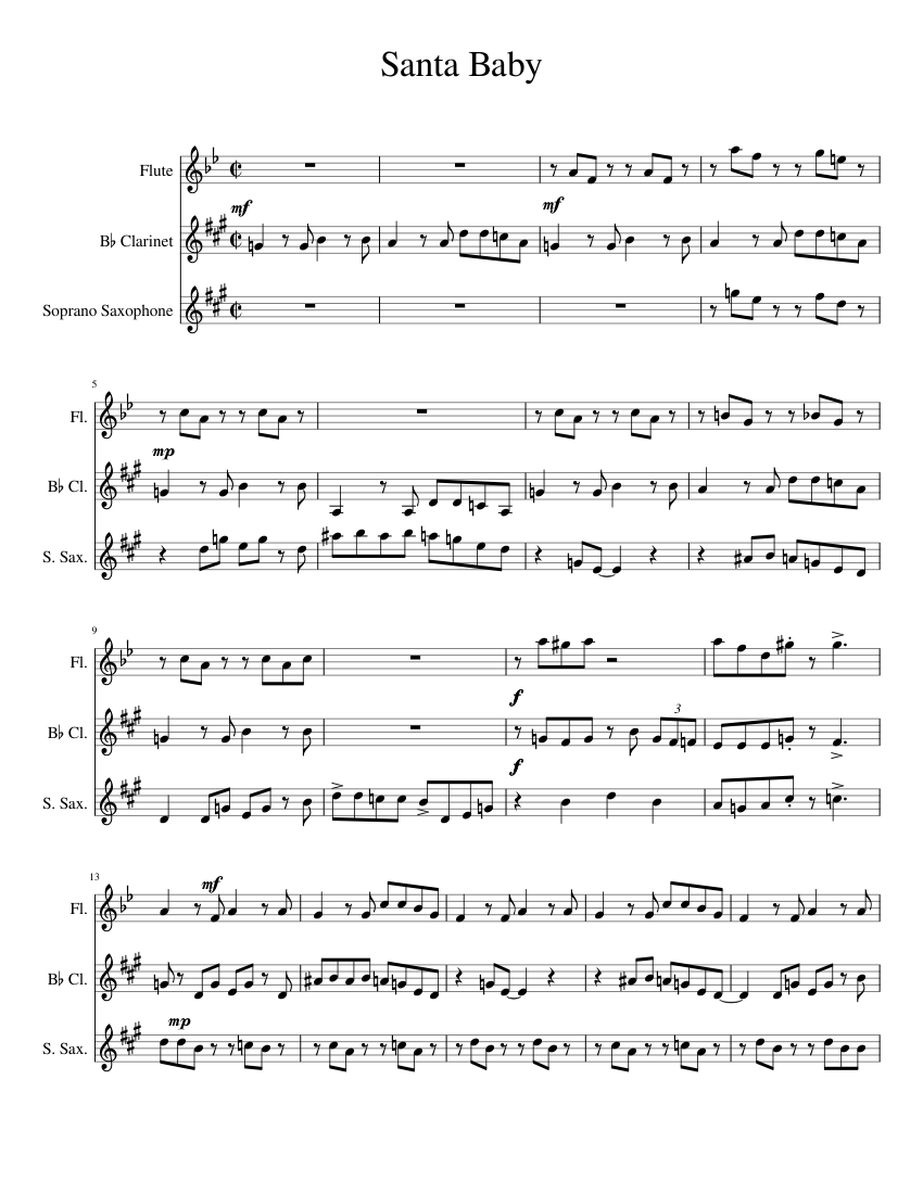 Santa Baby Sheet music for Flute, Clarinet in b-flat, Saxophone soprano ...