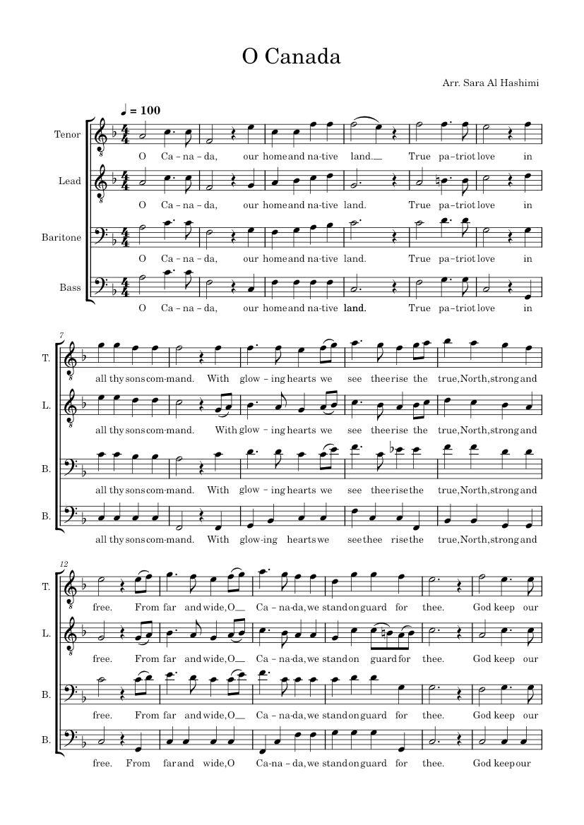 O Canada Sheet Music for Bass guitar, Trumpet other (A Capella ...
