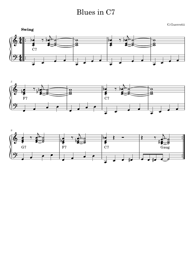 Blues in C7:3 Sheet Music for Piano (Solo) Easy | MuseScore.com