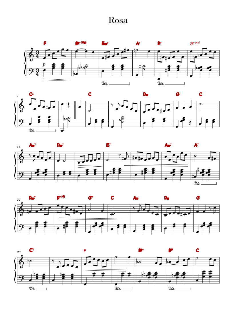 Rosa – Pixinguinha Rosa pixinguinha Sheet Music with Chords for Piano ...