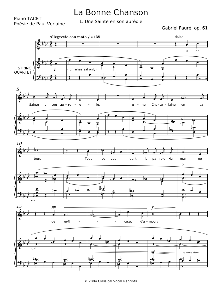 La bonne chanson, Op.61 - Gabriel Fauré Sheet music for Piano, Vocals ...