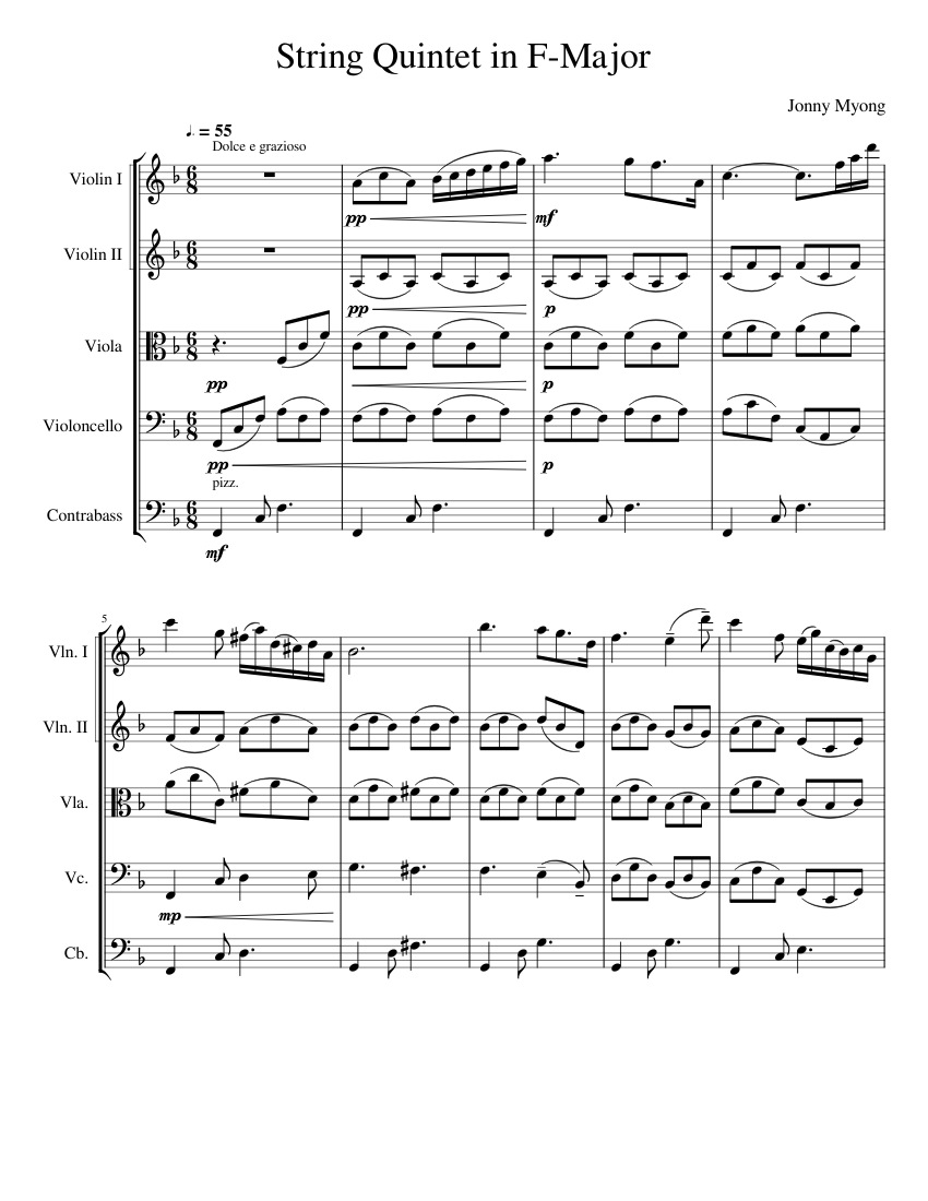 String Quintet No. 3 in F major, Op. 12 Sheet music for Contrabass, Violin, Viola, Cello (String ...