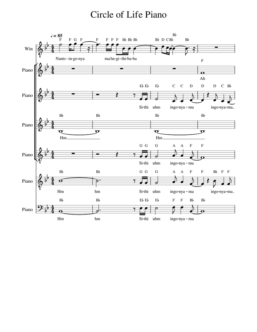 Circle_of_Life_Piano Sheet music for Piano (Mixed Ensemble) | Musescore.com
