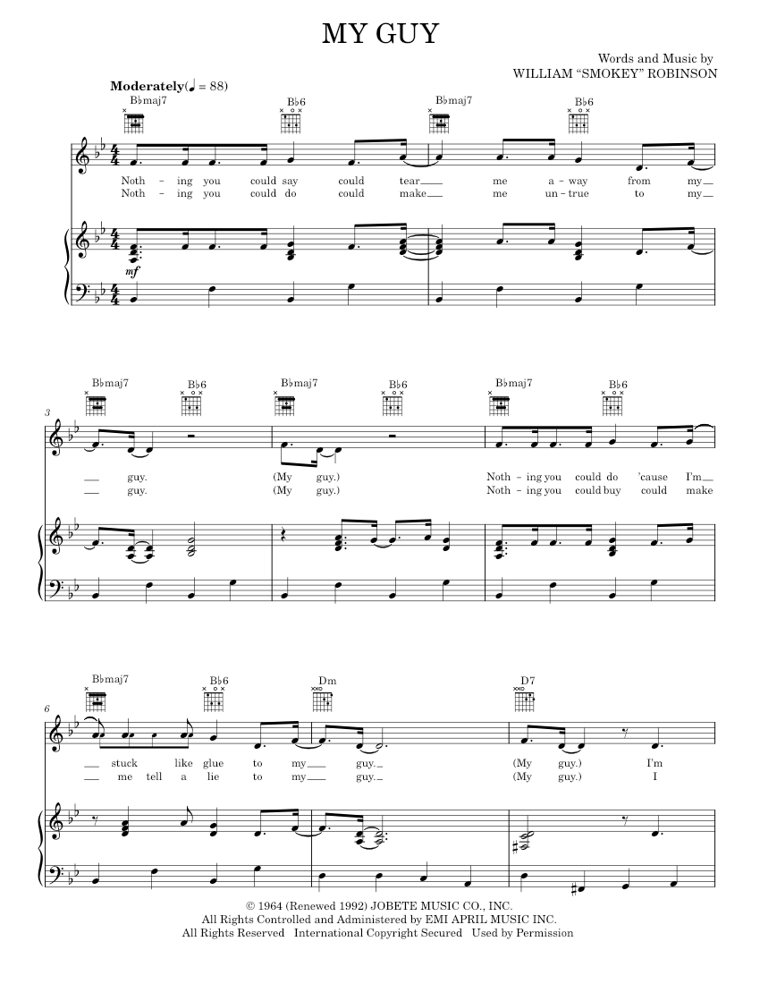 Play Official version of My guy Sheet Music by Mary Wells for Piano ...