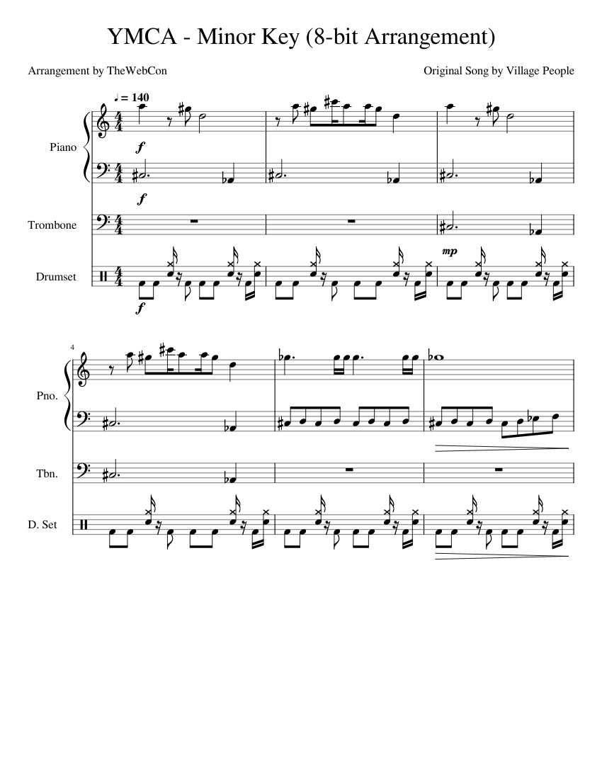 YMCA - Minor Key 8-Bit Arrangement Sheet music for Piano, Trombone ...