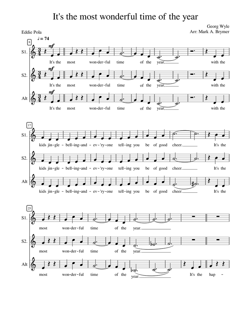 Its the most wonderful time of the year Sheet music for Piano (Mixed ...