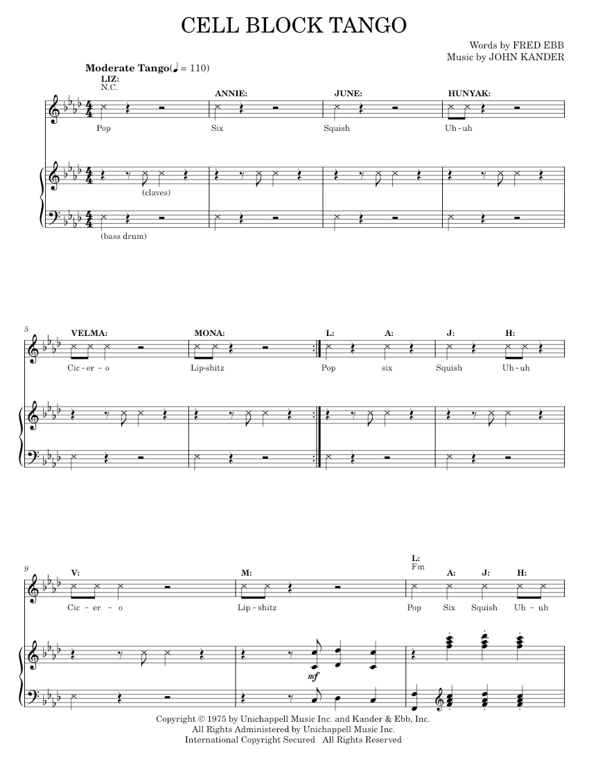 Cell Block Tango Sheet music for Piano, Vocals by Chicago Musical ...