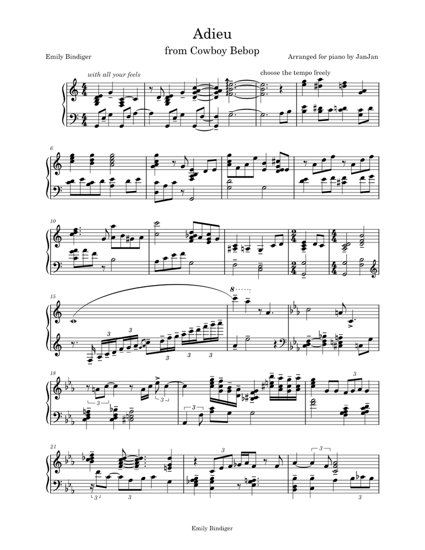 Adieu – Emily Bindiger Sheet music for Piano (Solo) | Musescore.com
