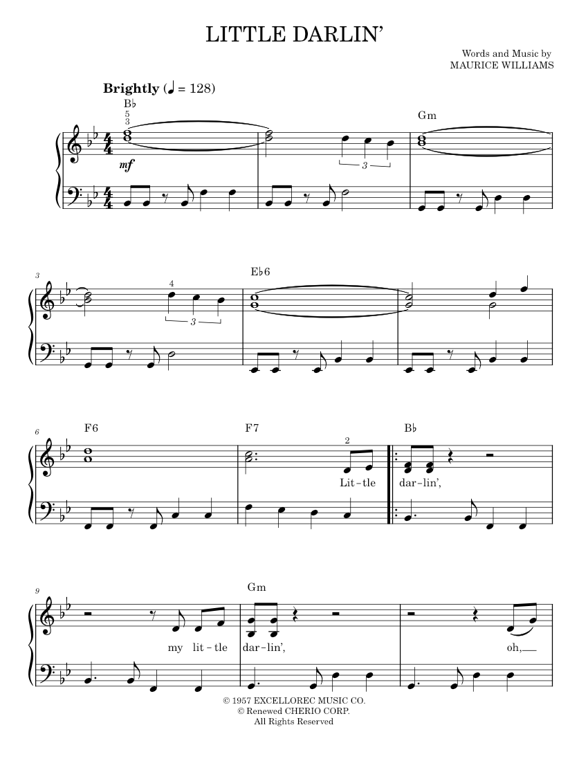 Play Official version of Little darlin sheet music by The Diamonds for ...