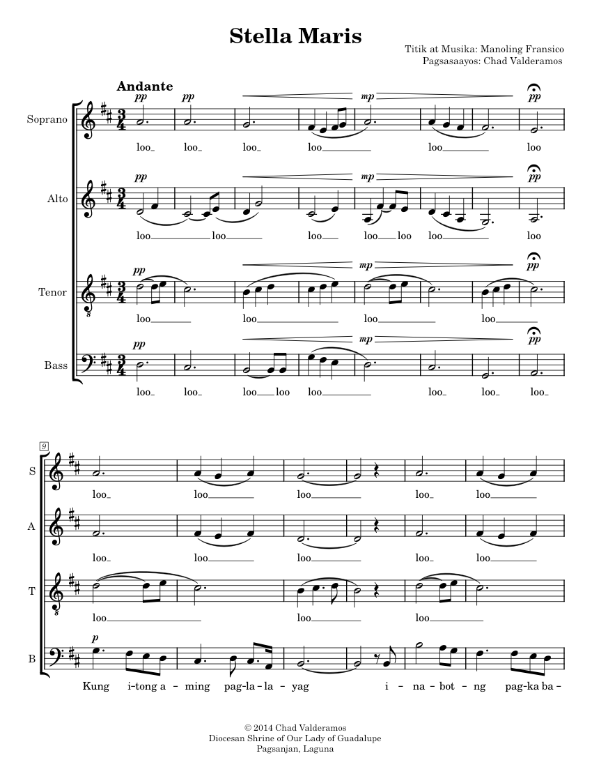 Stella Maris Sheet music for Soprano, Alto, Tenor, Bass voice (Choral ...