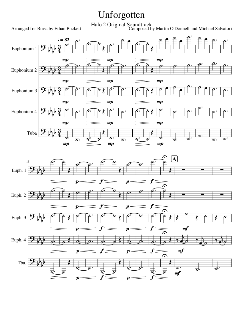 Unforgotten Sheet music for Tuba, Baritone horn (Brass Quintet ...