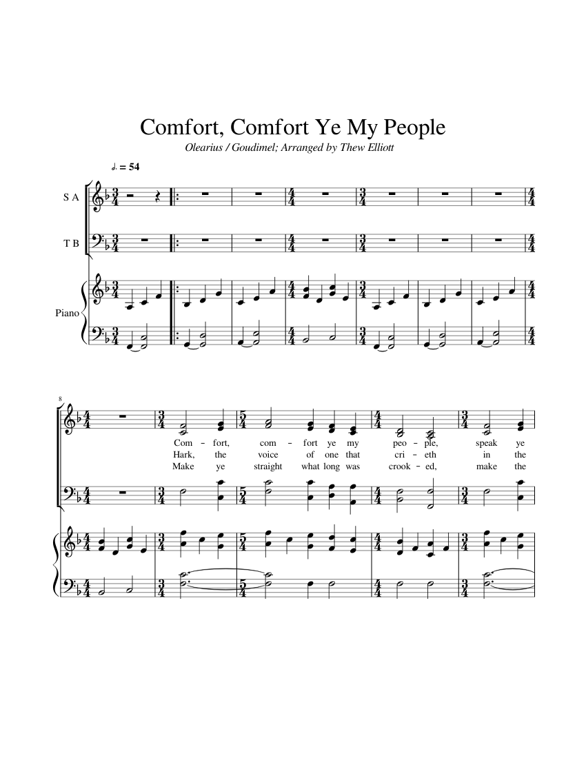 Comfort Comfort Ye My People Sheet music for Piano, Vocals (Mixed Trio ...