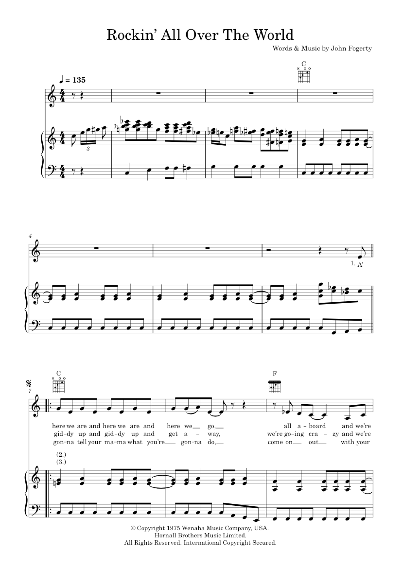 rockin all over the world Sheet music for Piano, Vocals by Status Quo ...