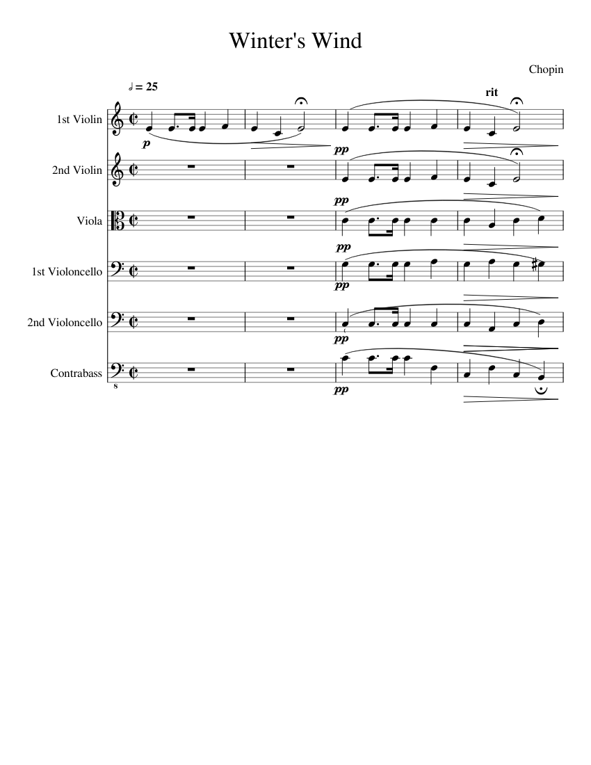 Winter's Wind Sheet Music for Contrabass, Violin, Viola, Cello (Mixed ...
