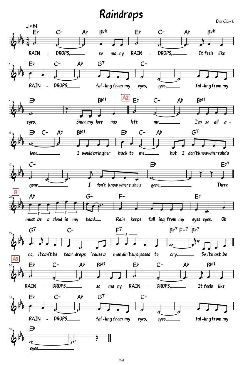 Raindrops (Dee Clark) (Lead sheet with lyrics ) Sheet Music for Piano (Solo) Easy | MuseScore.com