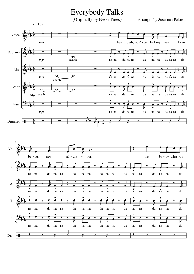 Everybody Talks by Neon Trees (SATB a cappella) Sheet music for Soprano ...