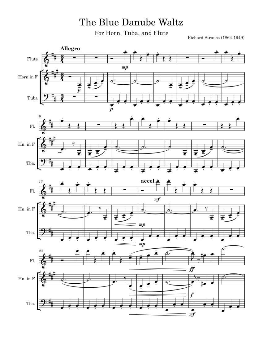 The Blue Danube Op. 314 – Johann Strauss Jr. (Horn, Tuba, & Flute Trio ...
