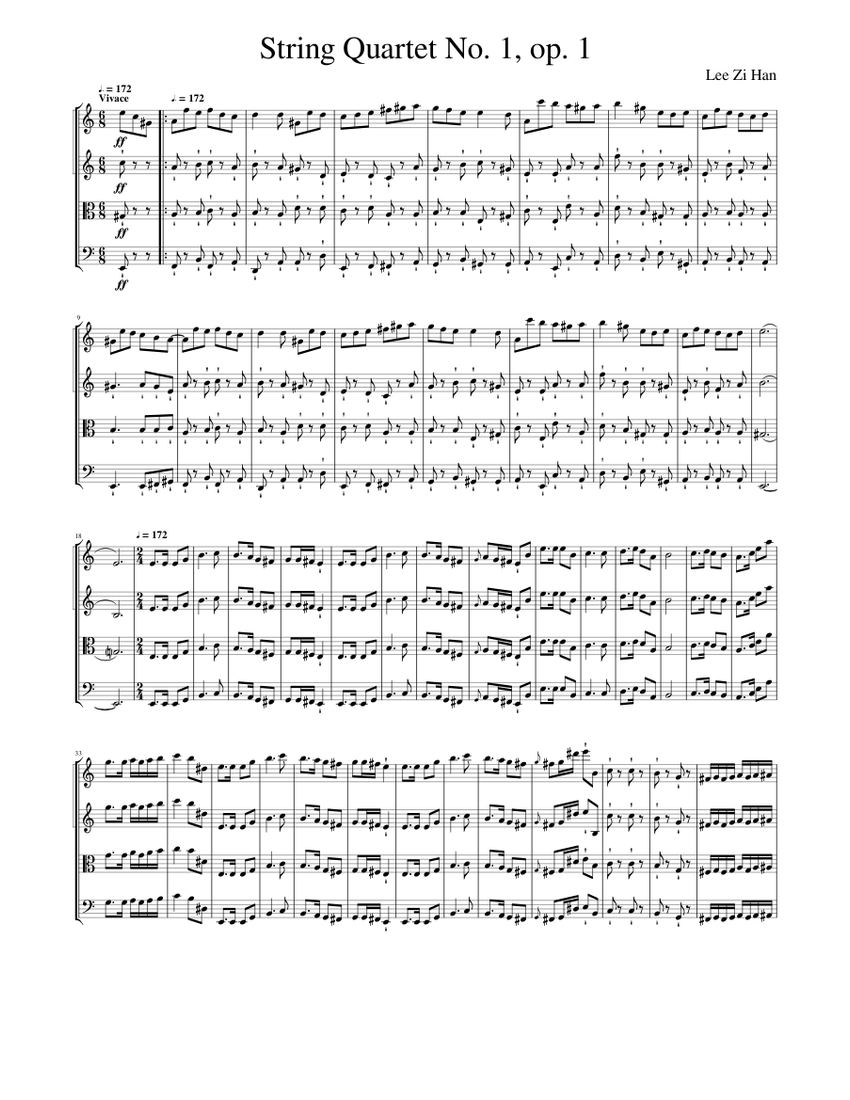 String Quartet No. 1, op. 1 Sheet music for Strings group (String Quartet) | Musescore.com