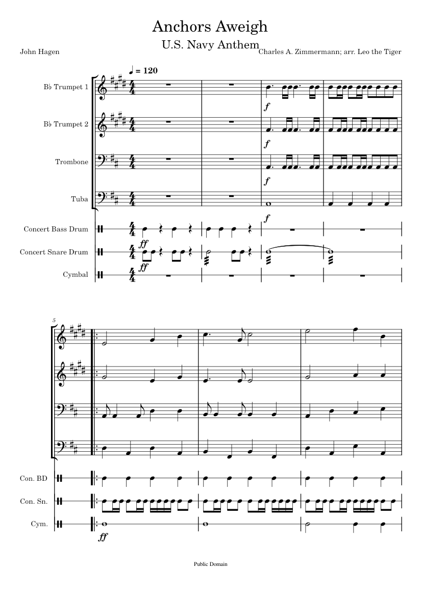 Anchors Aweigh (U.S. Navy) Sheet music for Trombone, Tuba, Trumpet in b ...